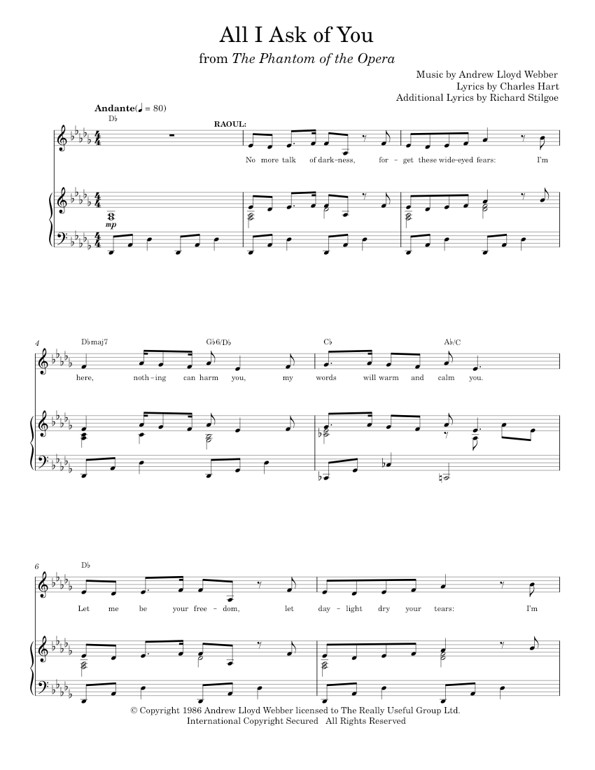 the phantom of the opera Sheet music for Piano, Vocals by Andrew Lloyd ...