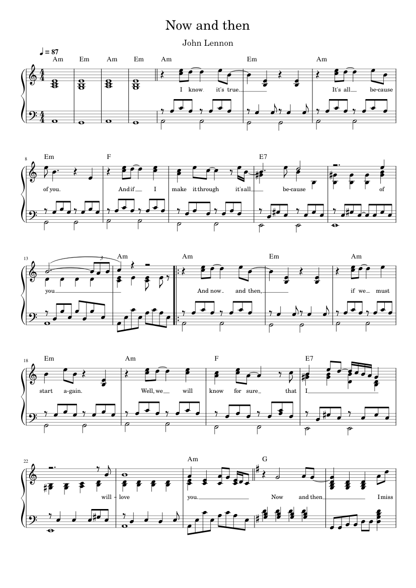Now and then completo con acordes revisado en musescore Sheet Music for ...
