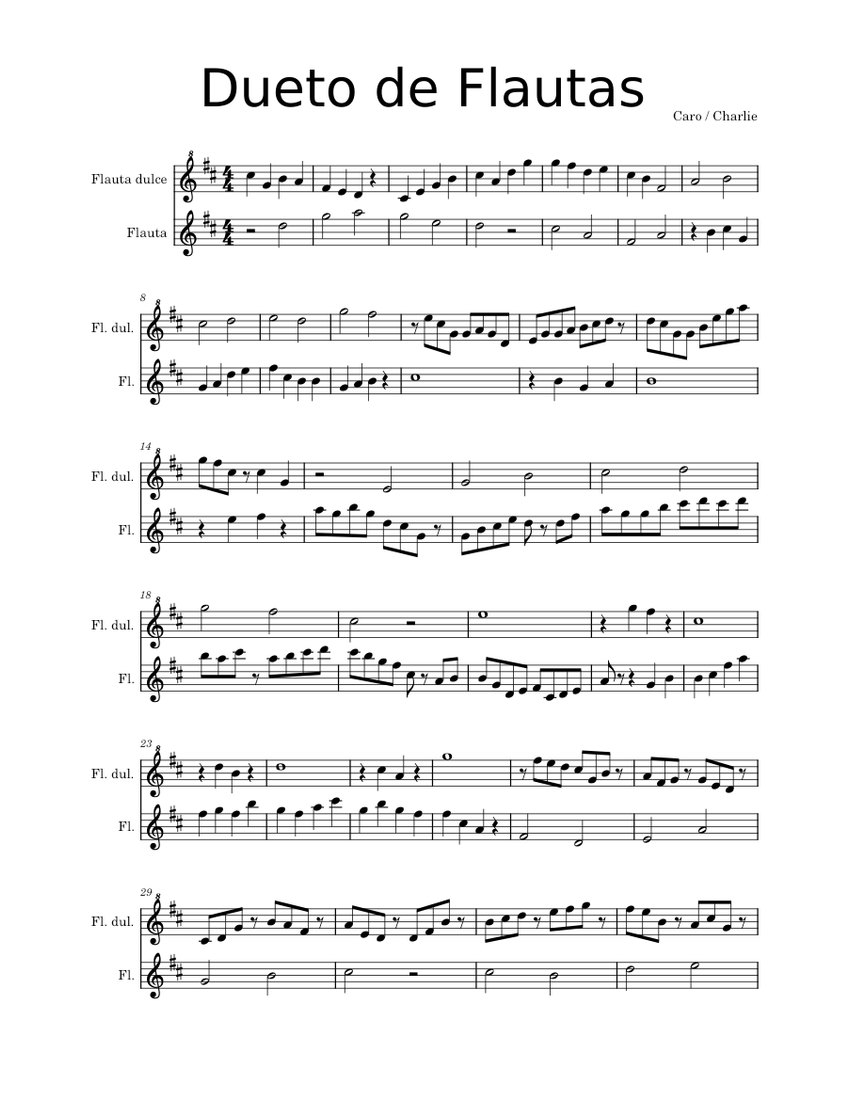 Dueto de Flautas Sheet music for Flute, Recorder (A Capella) | Musescore.com