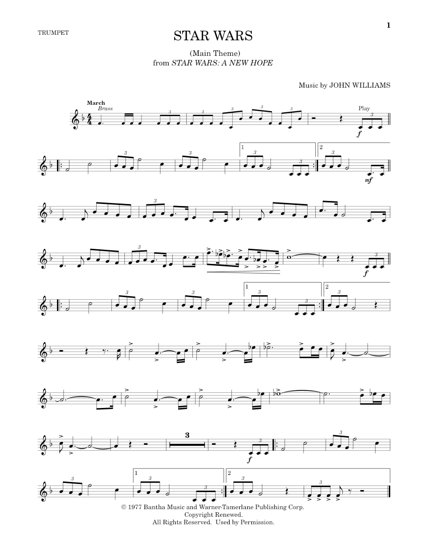 Play Official version of Star Wars sheet music by John Williams for Trumpet other | MuseScore.com