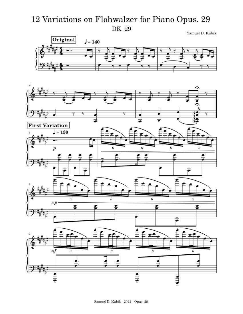 9 Variations on Flohwalzer for Piano Opus. 29 Sheet music for Piano ...