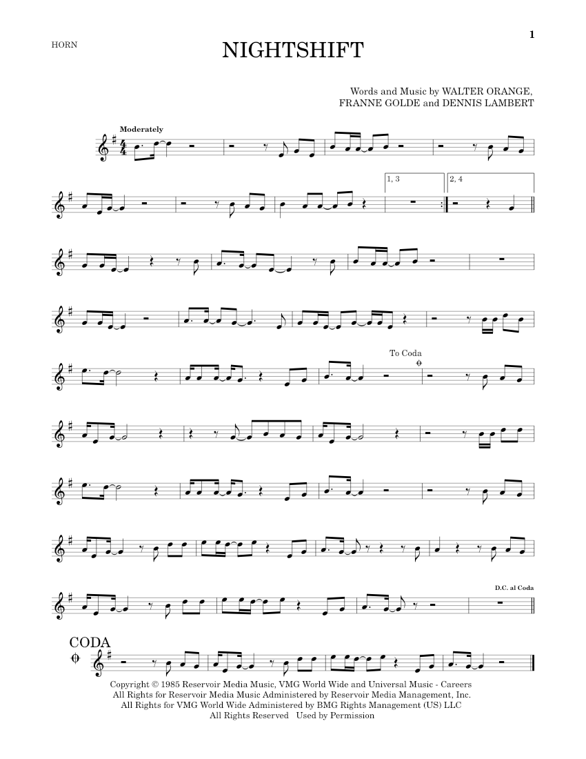 Nightshift Sheet music for French horn by Commodores Official ...
