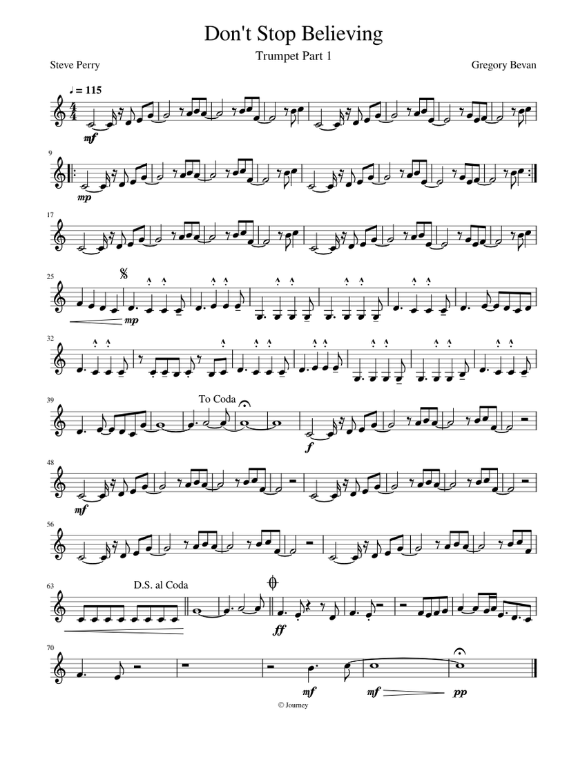 Don't Stop Believing Part 1 Sheet music for Trumpet in b-flat (Solo) | Musescore.com