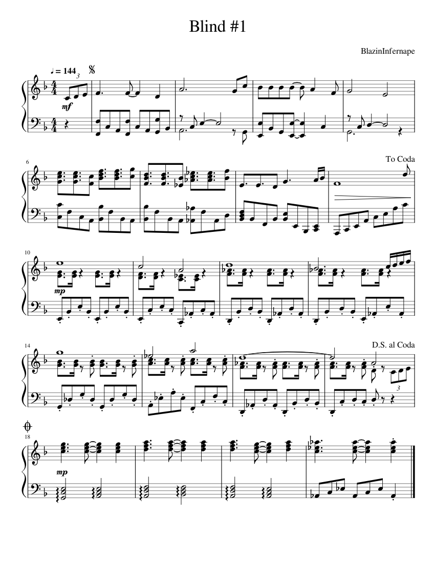 Blind #1 Sheet music for Piano (Solo) | Musescore.com