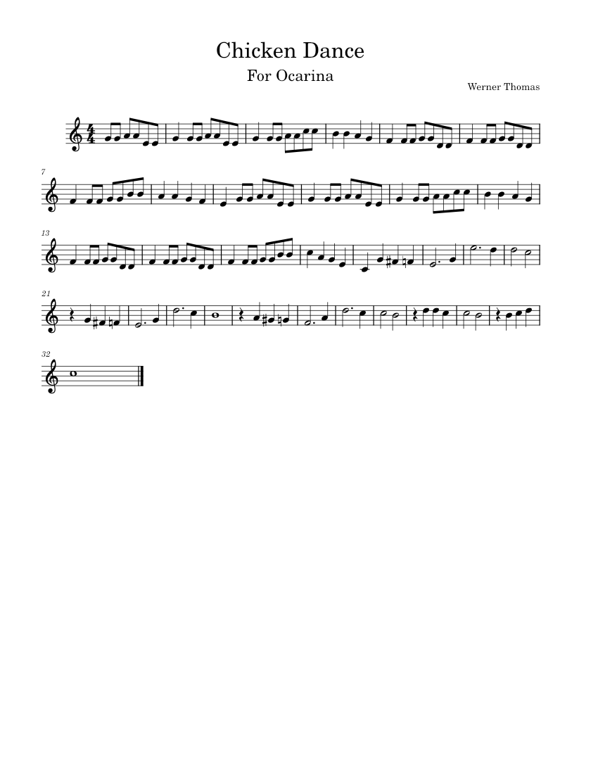The chicken dance – Werner Thomas Chicken Dance Sheet Music for Flute ...