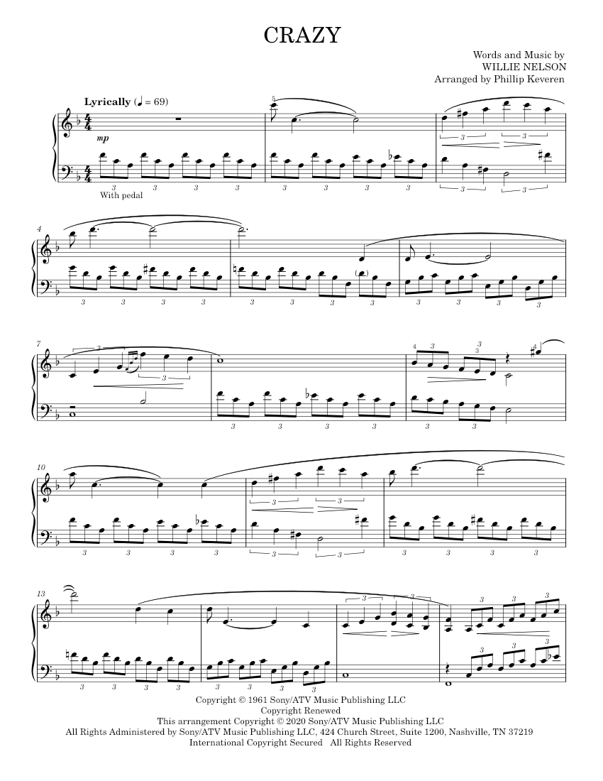 crazy Sheet music for Piano by Patsy Cline Official | MuseScore.com