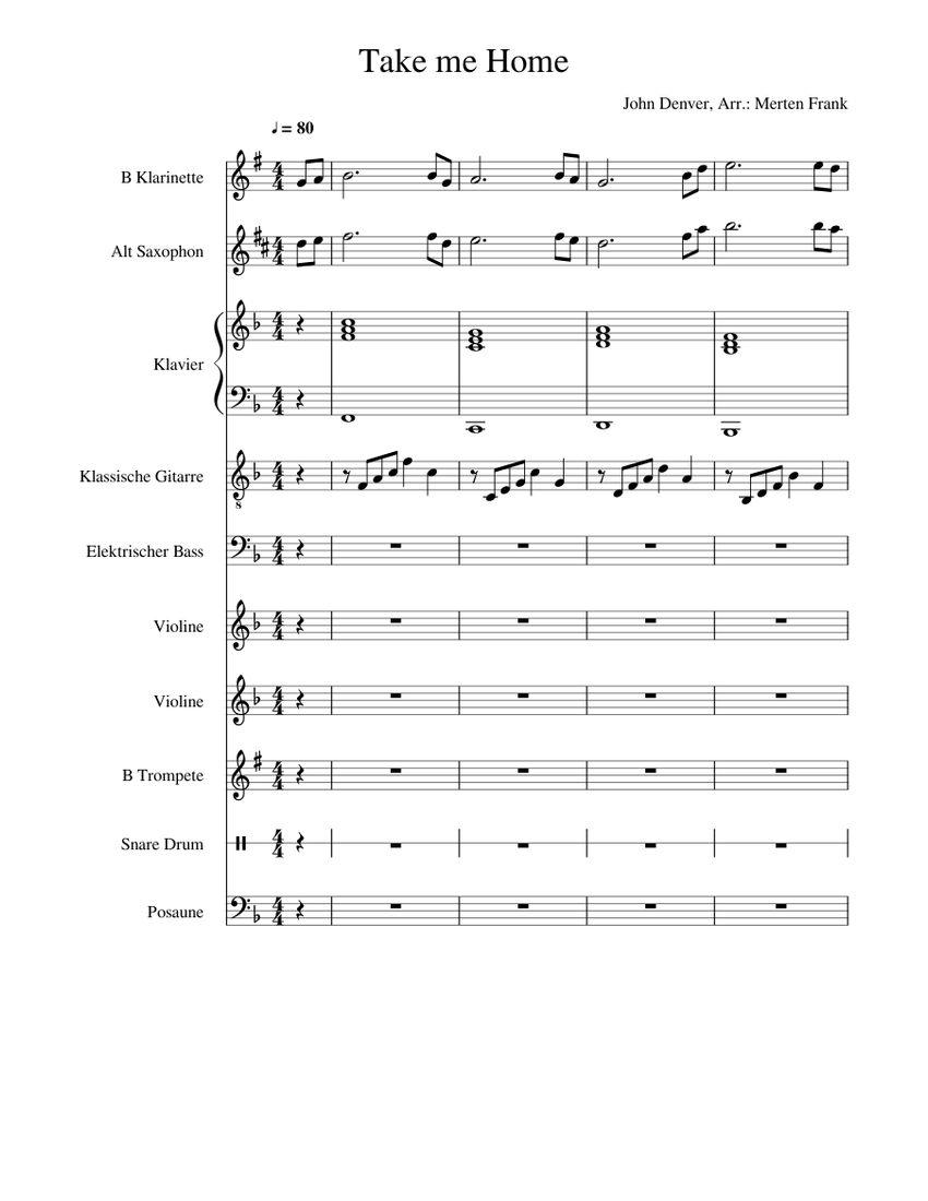 Take me Home Sheet music for Piano, Trombone, Clarinet in b-flat ...