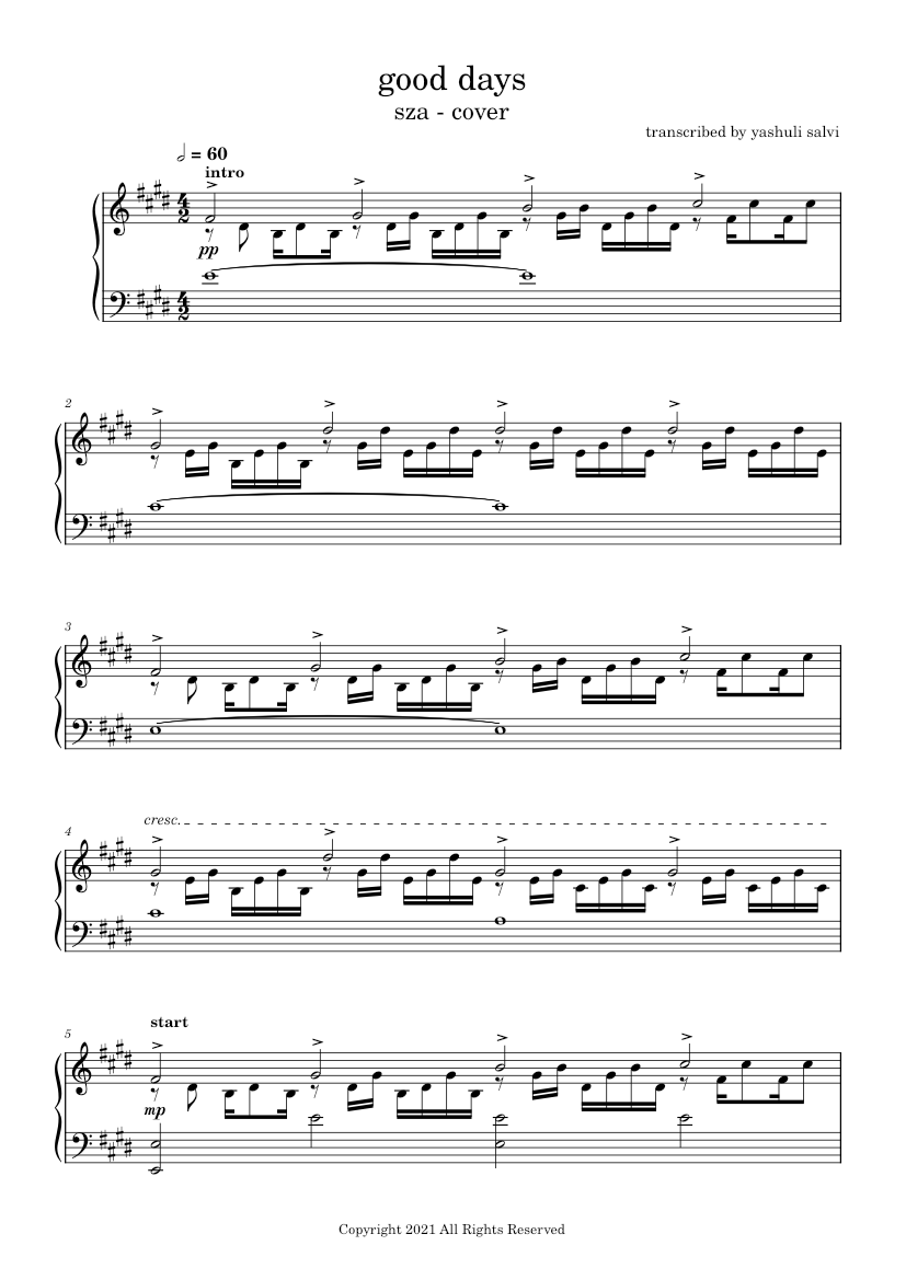 Good Days – SZA Sheet music for Piano (Solo) | Musescore.com