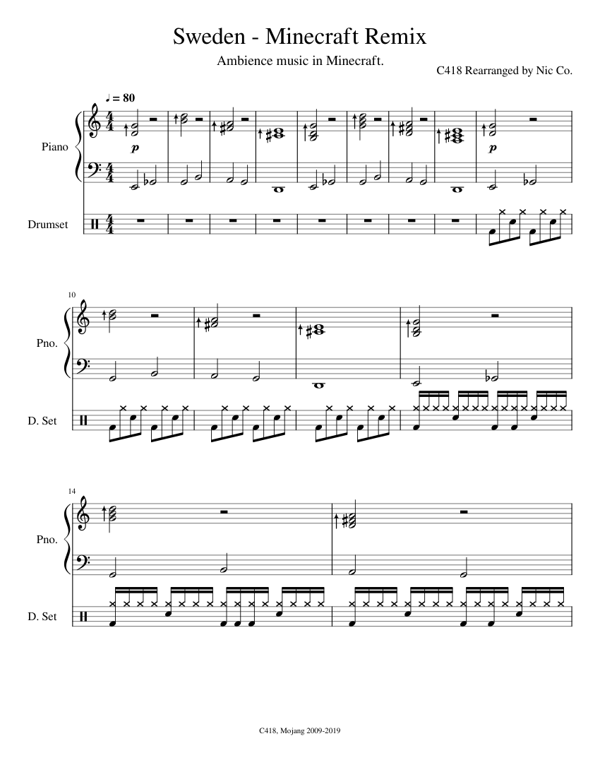Sweden - Minecraft Remix Sheet music for Piano, Drum group (Mixed Duet ...