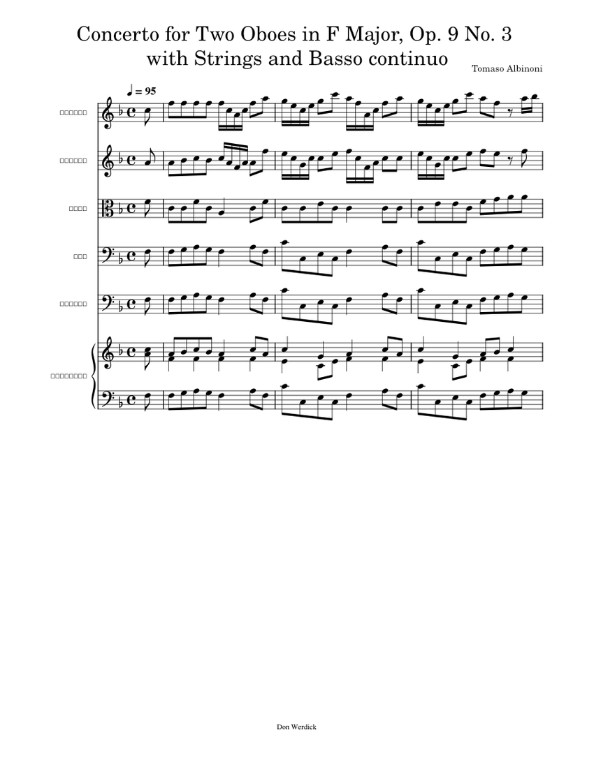 Concerto for Two Oboes in F Major, Op. 9 No. 3 with Strings and Basso continuo Sheet music for ...