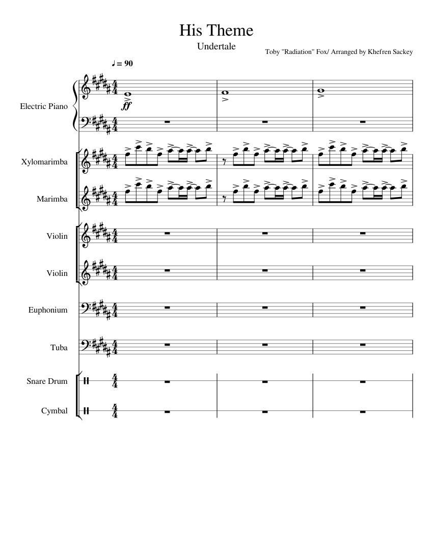 Undertale- His Theme Sheet music for Piano, Euphonium, Tuba, Snare drum ...