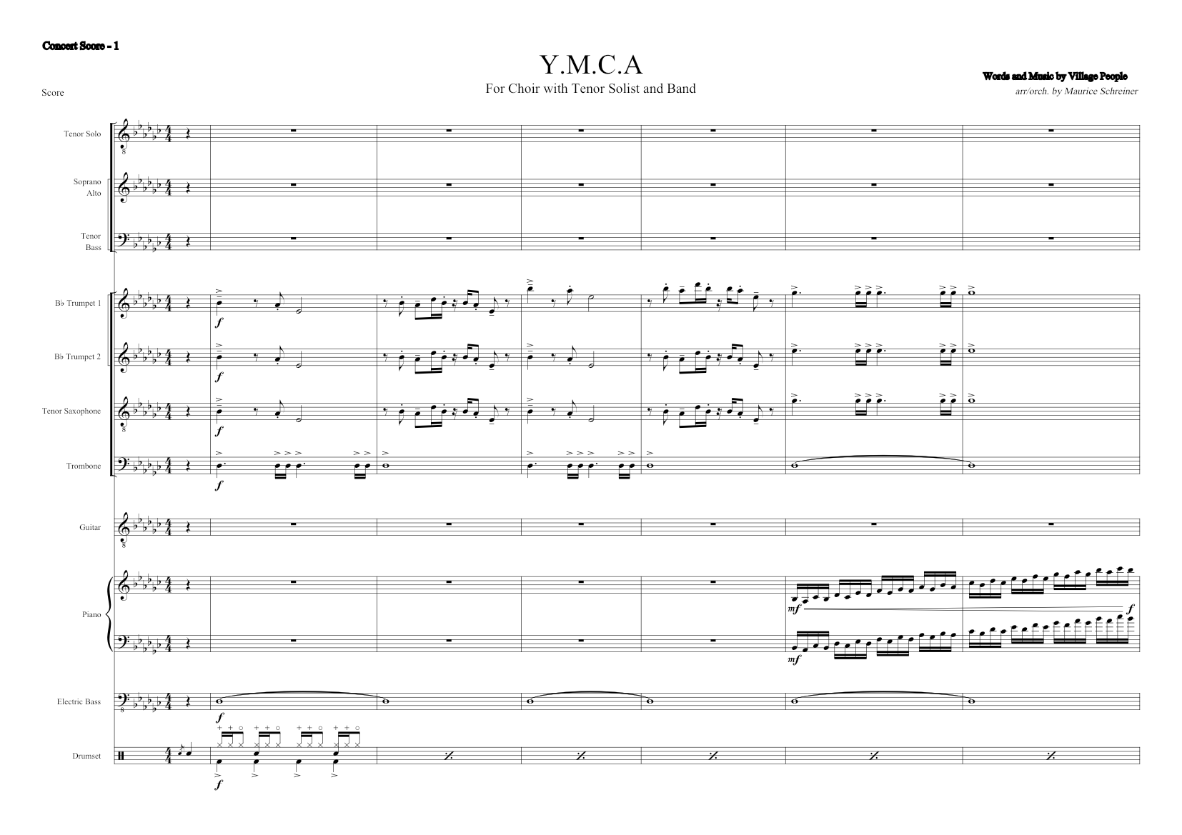 YMCA - Village People Sheet Music with Chords for Piano, Trombone ...