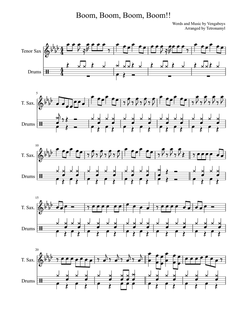 Boom, Boom, Boom, Boom!! - The Vengaboys --Tenor Saxophone Sheet music ...