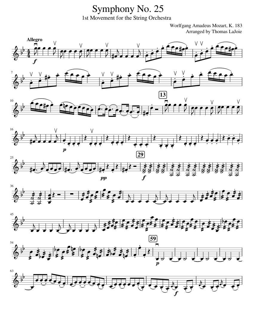 Symphony_No._25 Sheet music for Violin (Solo) | Musescore.com