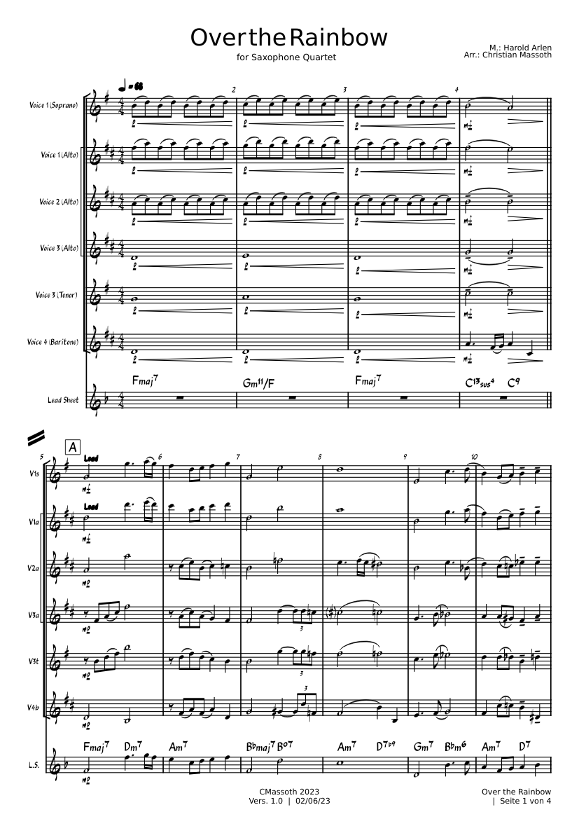 Over the Rainbow – Harold Arlen - for Saxophone Quartet Sheet music for ...