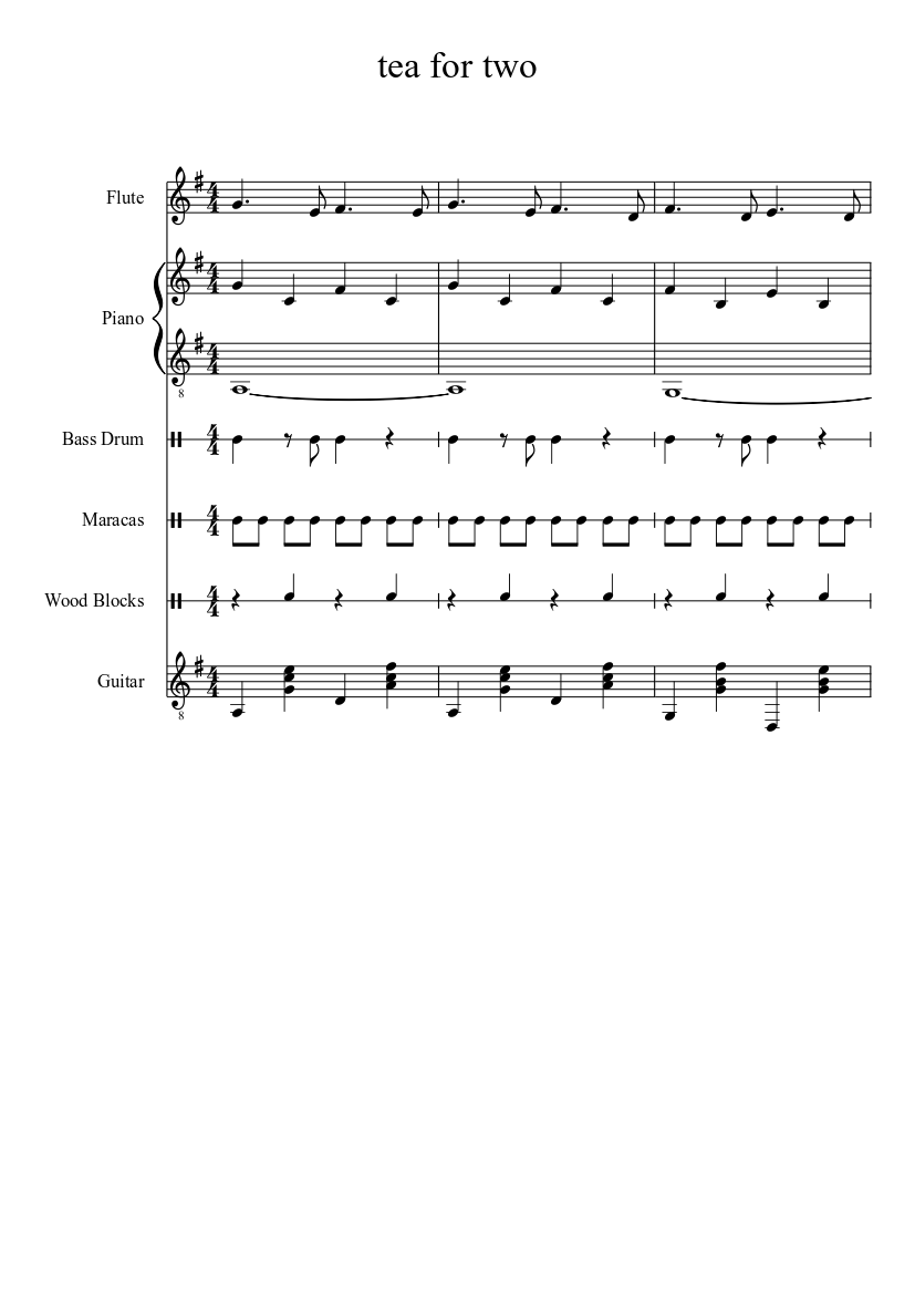 Tea for two Sheet music for Piano, Flute, Guitar (Mixed Trio ...