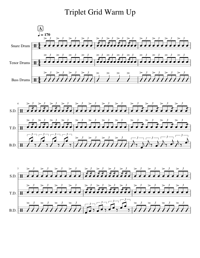 Triplet Grid Warm Up2 Sheet music for Snare drum, Tenor drum, Bass drum (Percussion Ensemble ...