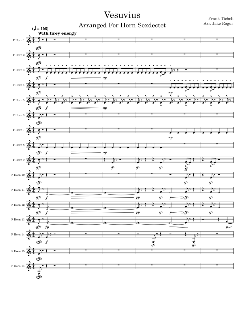 Vesuvius Arranged For 16 Horns Sheet music for French horn (Brass ...