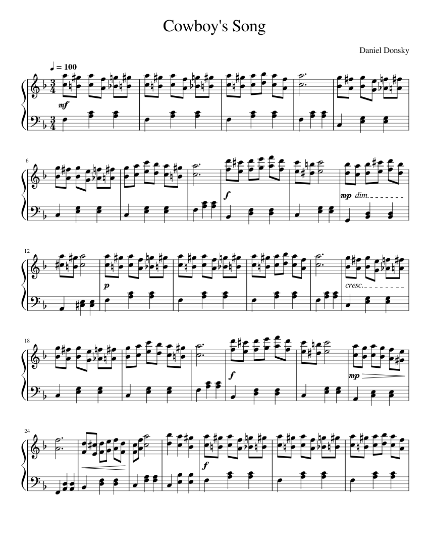 Cowboy's Song Sheet music for Piano (Solo) Easy | Musescore.com