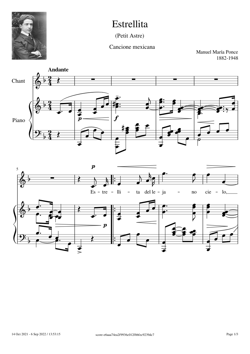 Estrellita – Manuel María Ponce Sheet Music for Piano, Vocals (Piano ...