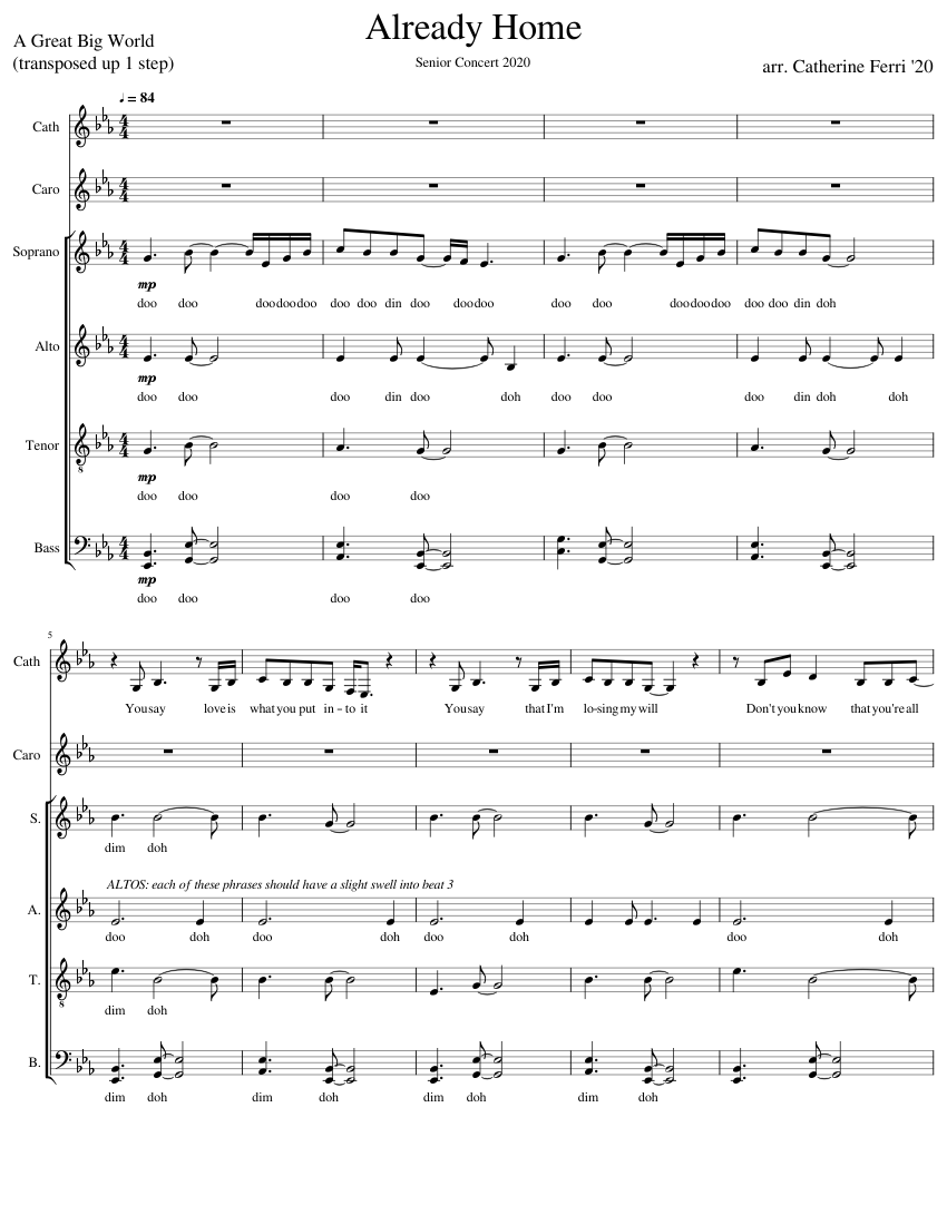 Already Home Sheet music for Soprano, Alto, Tenor, Bass voice & more ...