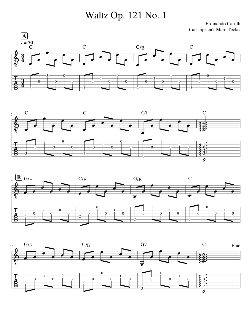 Waltz Op. 121 No. 1- Carulli Sheet music for Guitar (Solo) | Musescore.com