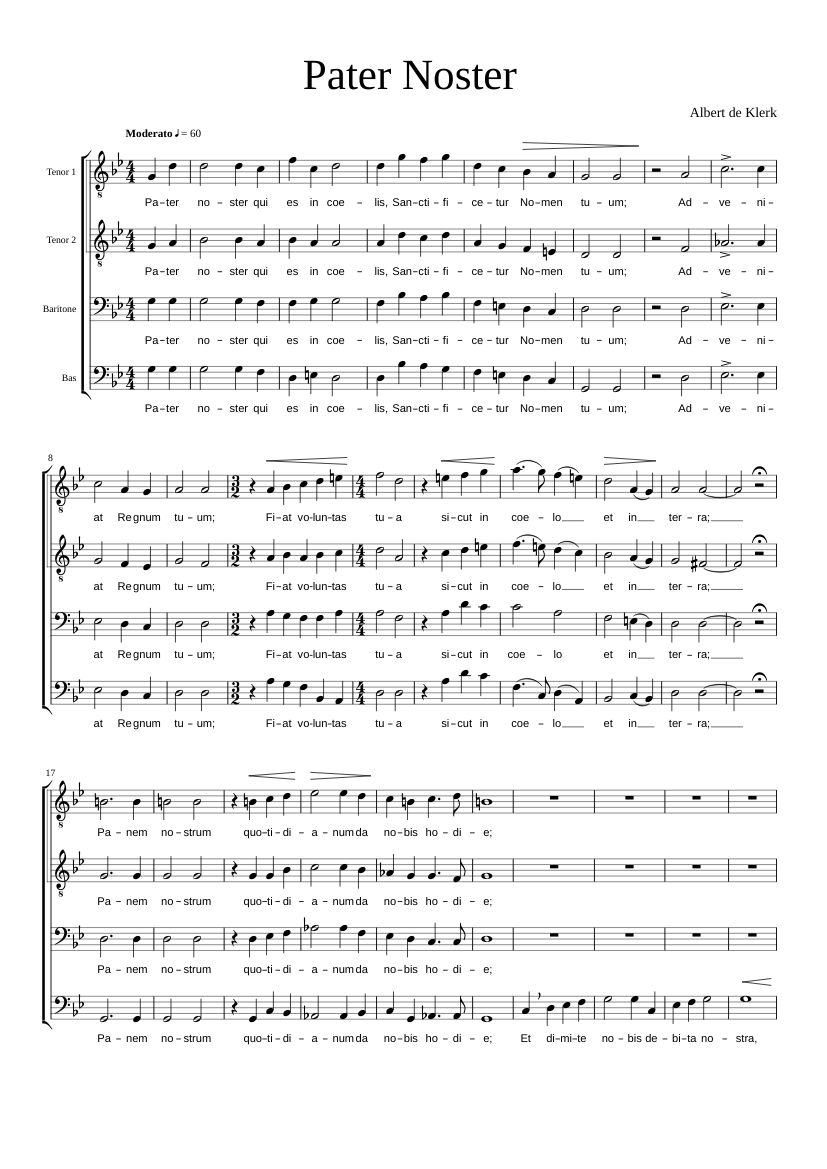 FRM334 Pater Noster Albert de Klerk TTBB Sheet Music for Tenor, Bass ...