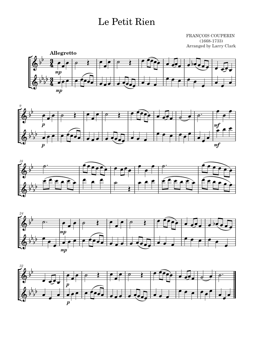 Le petit rien – François Couperin Sheet music for Piano (Woodwind Duet ...
