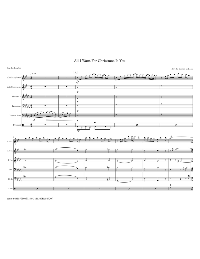 All I Want For Christmas Is You Sheet music for Trombone, Saxophone ...