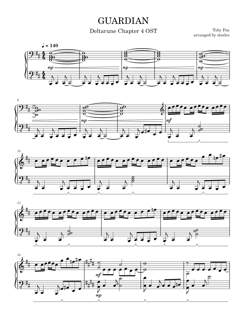 GUARDIAN – Toby Fox - Deltarune Chapter 4 OST Sheet Music for Piano (Solo) | MuseScore.com
