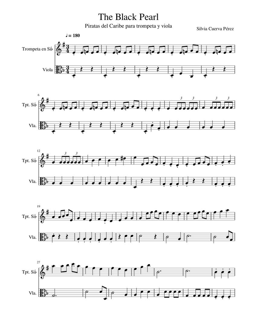 The Black Pearl Sheet music for Trumpet in b-flat, Viola (Mixed Duet ...