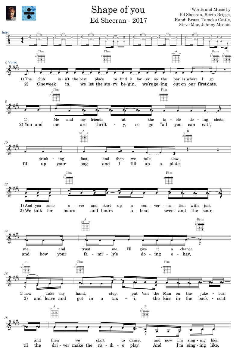 Shape of you – Ed Sheeran Sheet music for Vocals, Guitar (Mixed Duet ...