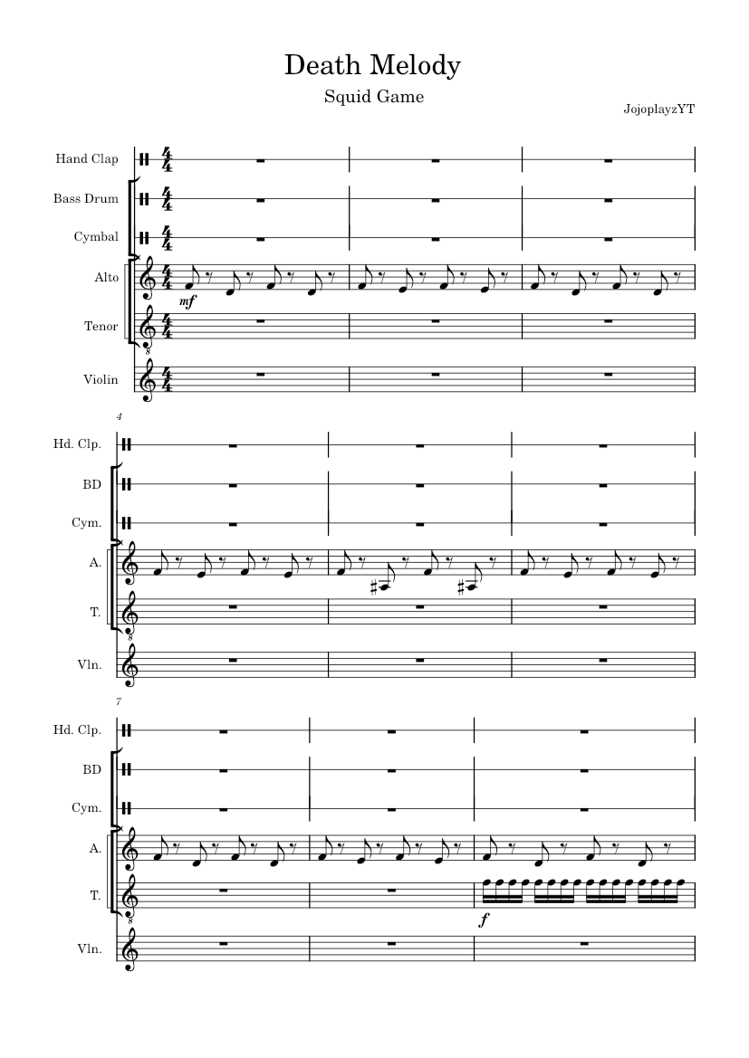 Death Melody - Squid Game Sheet Music for Violin, Drum group, Strings group, Synthesizer (Mixed ...
