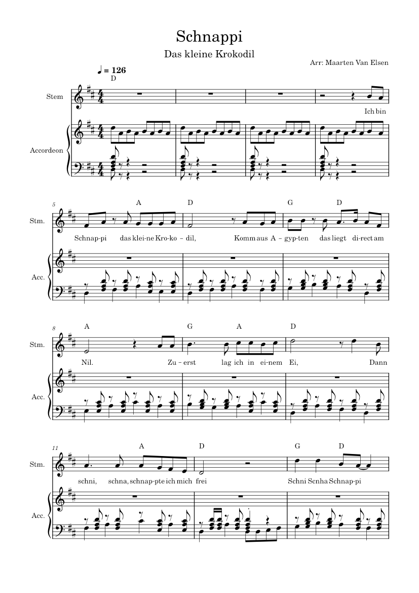 Schnappi - das kleine krokodil Sheet Music with Chords for Accordion ...