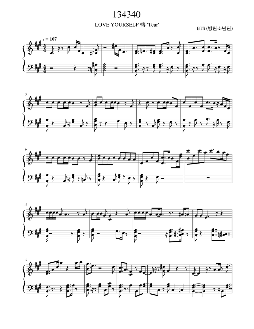 134340-BTS (방탄소년단) Sheet music for Piano (Solo) | Musescore.com