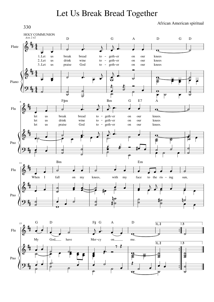 LET_US_BREAK_BREAD_TOGETHER Sheet music for Piano, Flute (Solo ...