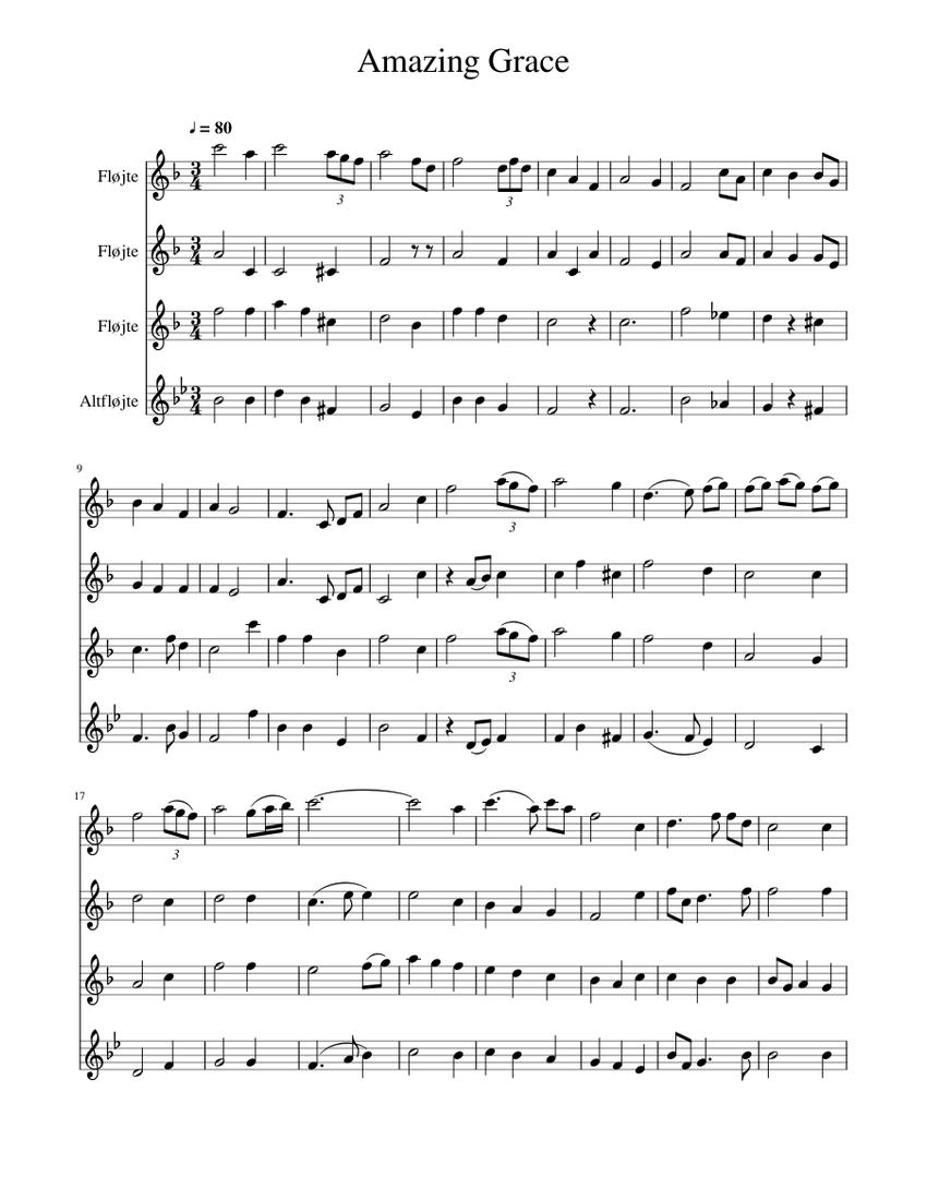 Amazing Grace Sheet music for Piano, Flute, Oboe, Clarinet in b-flat & more instruments (Mixed ...