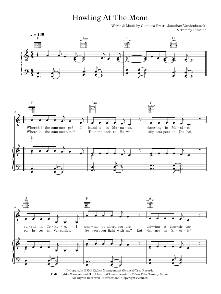 Play Official version of Howling at the moon Sheet Music by Milow for ...