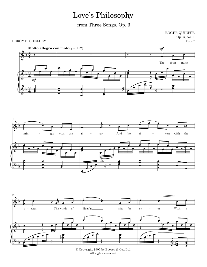 Love's Philosophy, Op. 3, No. 1 Sheet music for Piano, Vocals: Music Notes