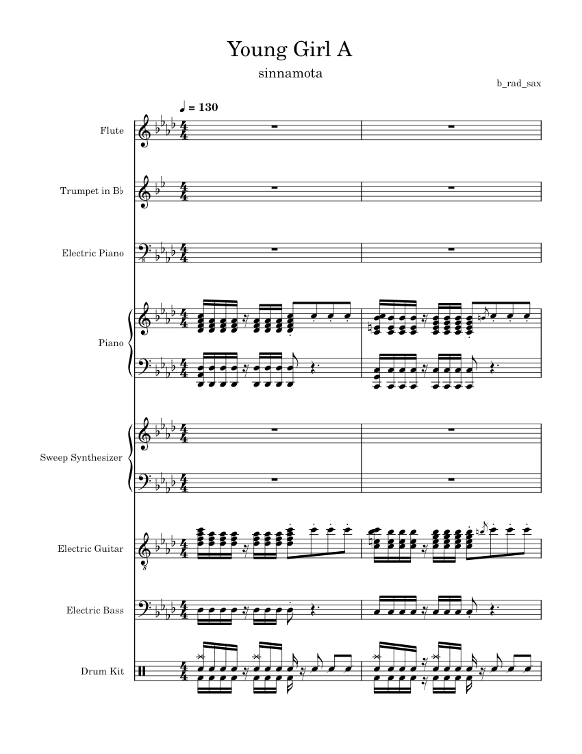 Young Girl A – siinamota Sheet Music for Piano, Flute, Guitar, Bass ...
