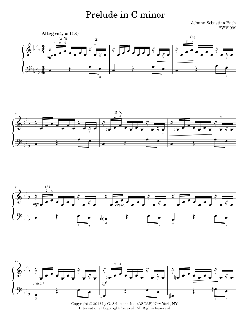 Play Official version of Prelude in C minor, BWV 999 Sheet Music by ...