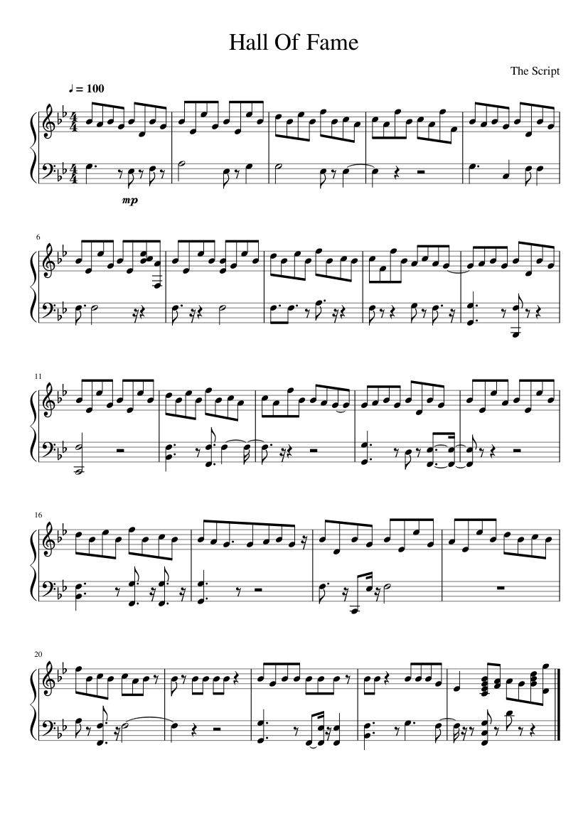 Hall Of Fame Sheet Music for Piano (Solo) Easy | MuseScore.com