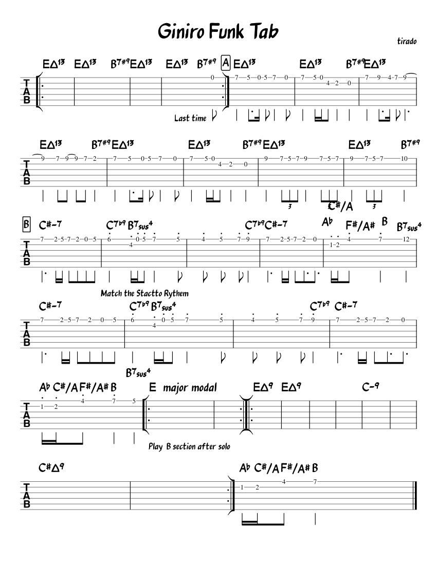 Giniro Funk Tab Sheet music for Guitar (Solo) | Musescore.com