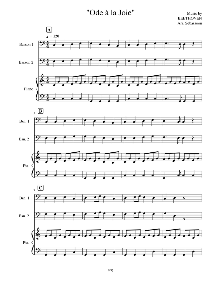 Ode To Joy – Ludwig van Beethoven "Ode à la Joie" Bn1 + Bn2 + Piano Sheet music for Piano ...
