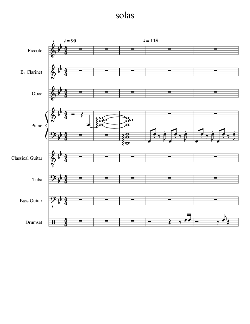 Solas (2019) Sheet music for Piano, Tuba, Flute piccolo, Oboe & more ...