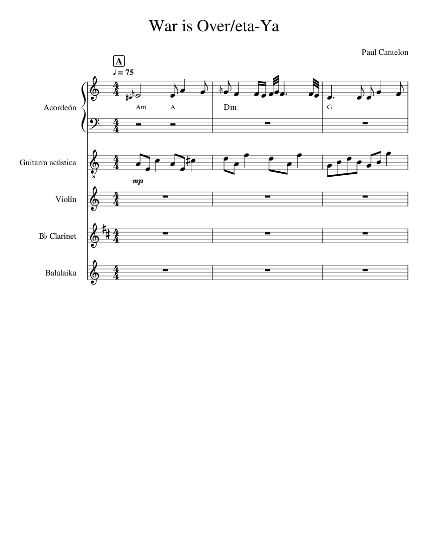 War is Over eta-Ya Sheet music for Accordion, Clarinet in b-flat ...
