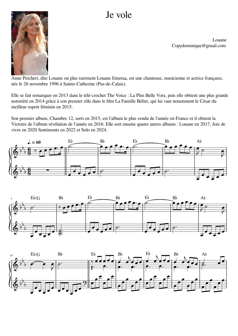 Je vole – Louane Sheet music for Piano (Solo) Easy | Musescore.com