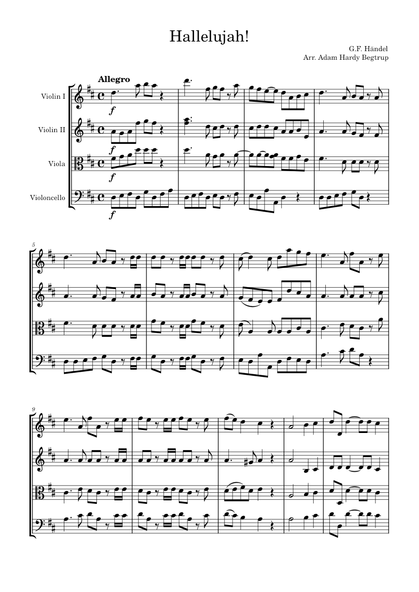 Hallelujah – Georg Friedrich Händel Sheet music for Violin, Viola, Cello (String Quartet ...