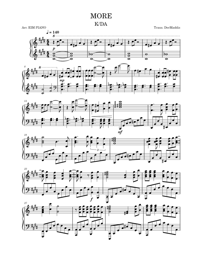 More K Da Sheet Music For Piano Solo