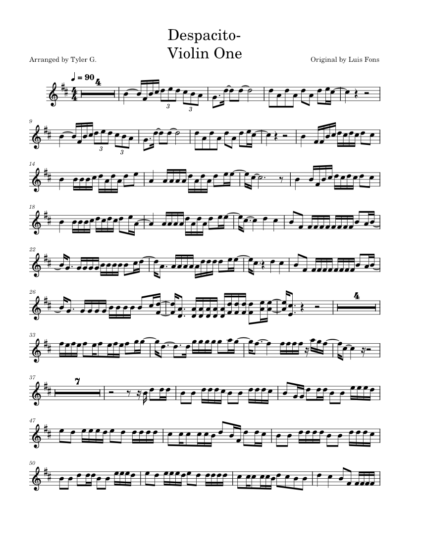 Despacito – Luis Fonsi Despacito Violin One – Luis Fonsi Sheet music ...